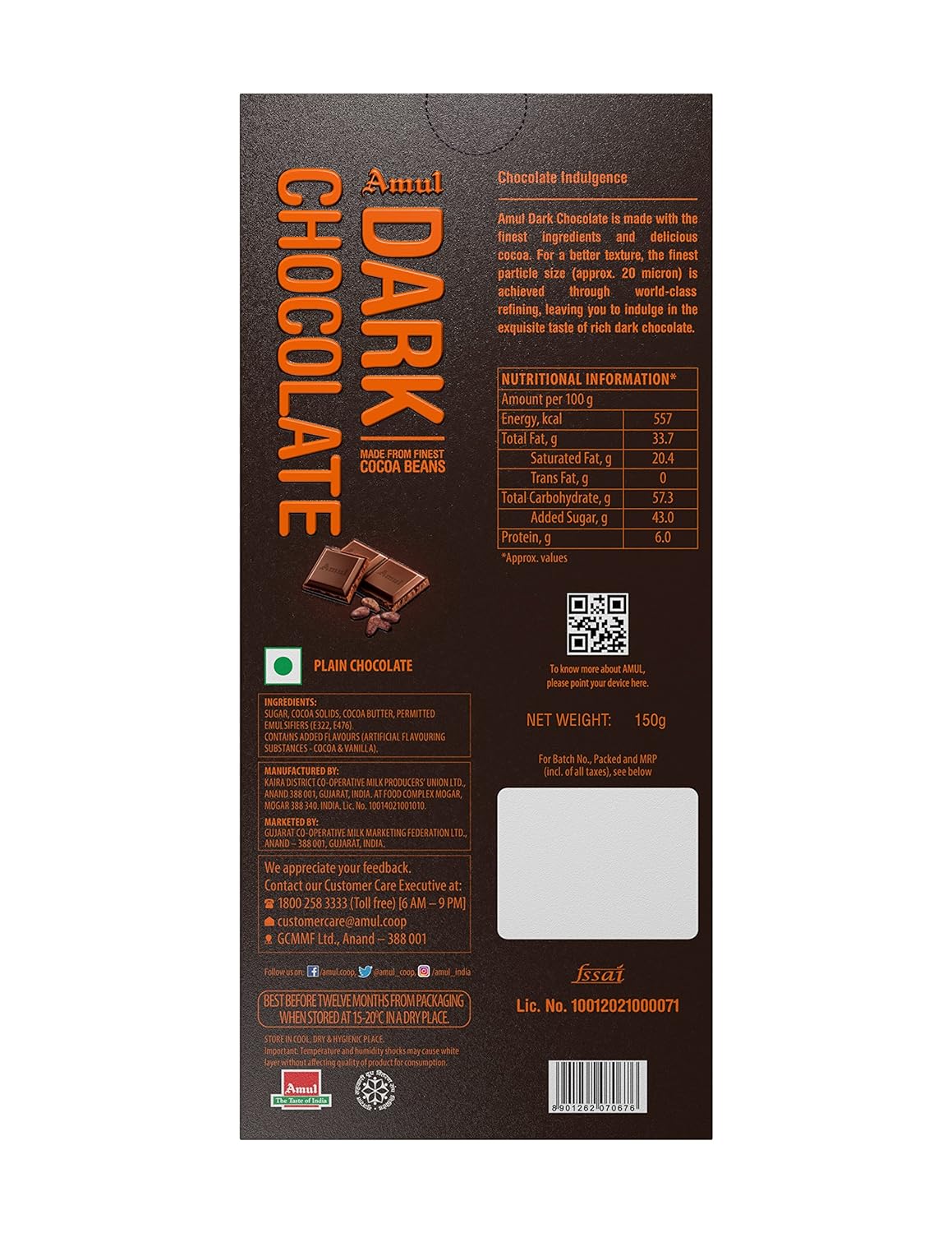 Buy Amul Dark Chocolate - Rich and Intense Indian Chocolate Online ...